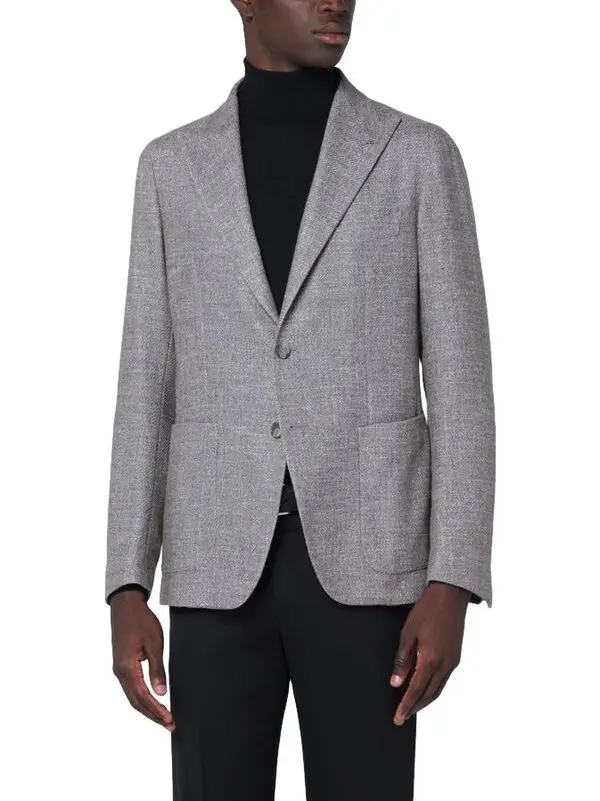 Tagliatore Taupe Single-breasted Jacket In Wool And Silk Blend - Grey