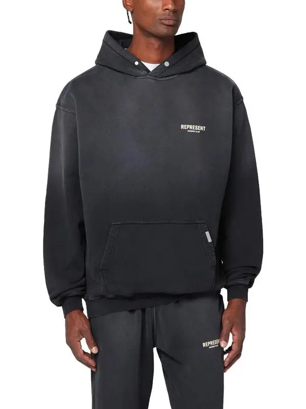 REPRESENT Washed Oversized Hooded Sweatshirt - Black