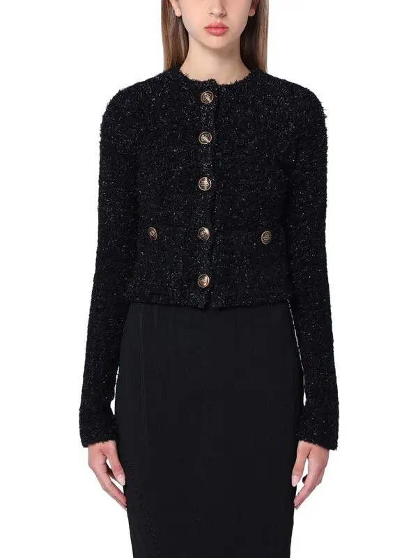 Balenciaga Cotton Blend Tweed Cropped Cardigan - Black