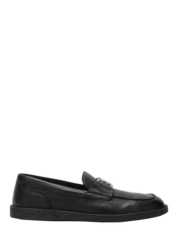 Dolce & Gabbana Leather Loafers With Logo - Black
