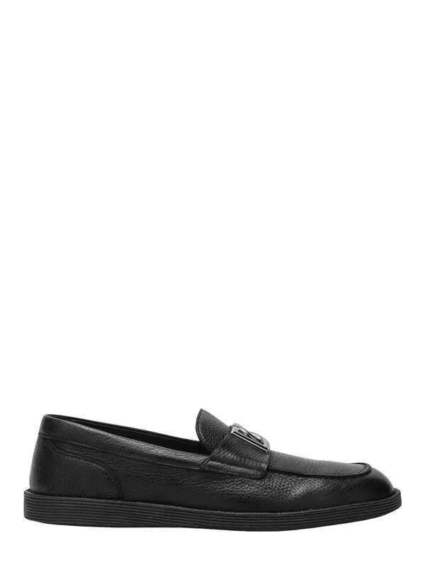 Dolce & Gabbana Leather Loafers With Dg Logo - Black