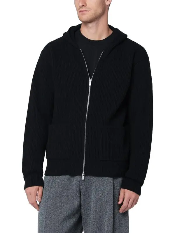 LARDINI Wool And Cashmere Hooded Cardigan - Black