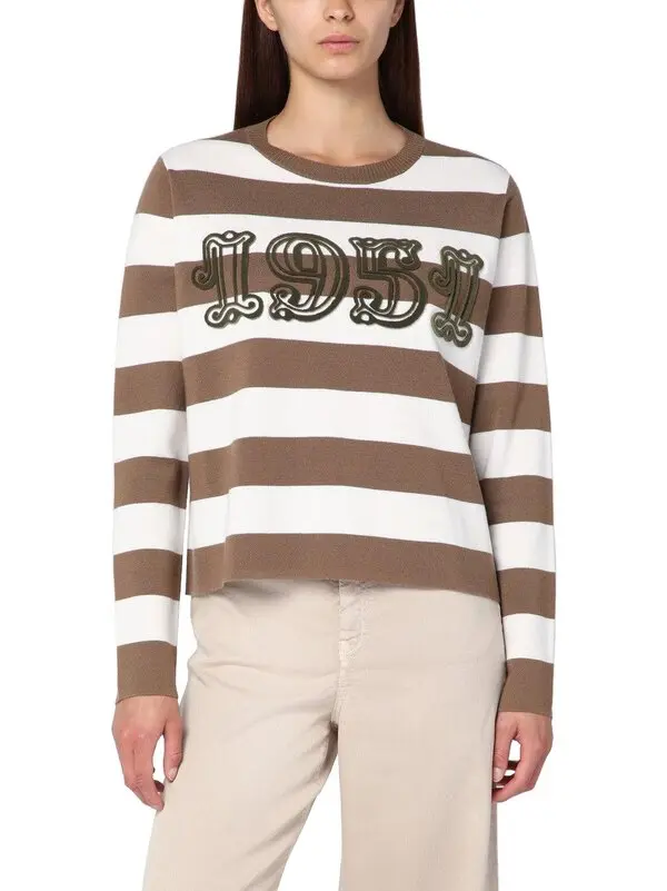 Max Mara Striped Wool Sweater With Embroidery - Brown