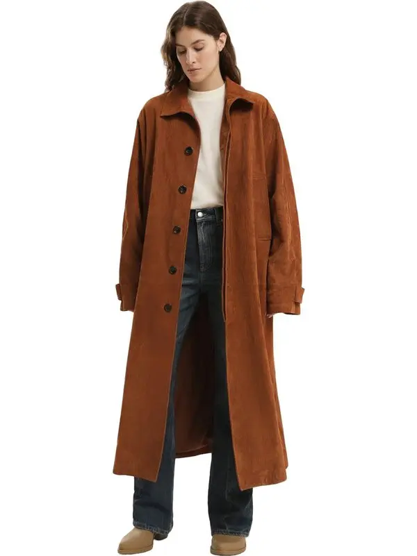 1989 STUDIO Corduroy Leather Mackintosh Coat - Brown