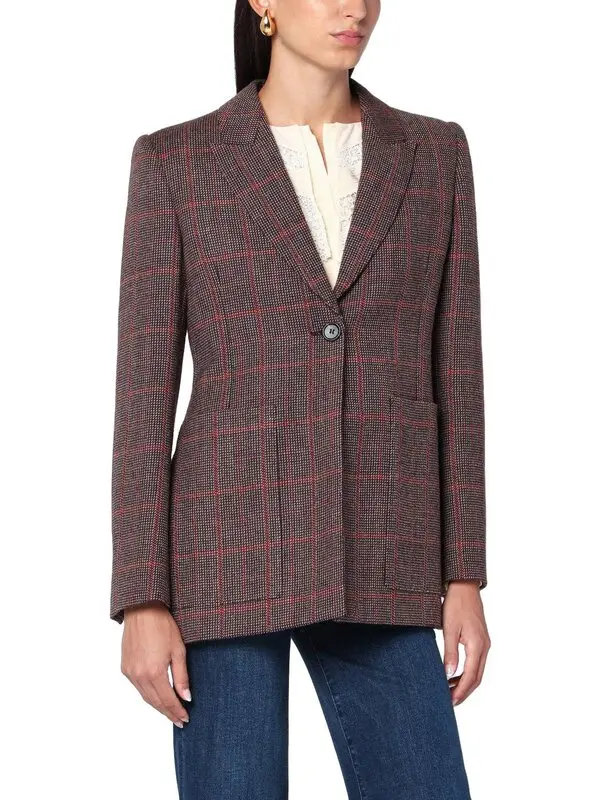 Chloé Single-breasted Checked Wool Jacket - Brown