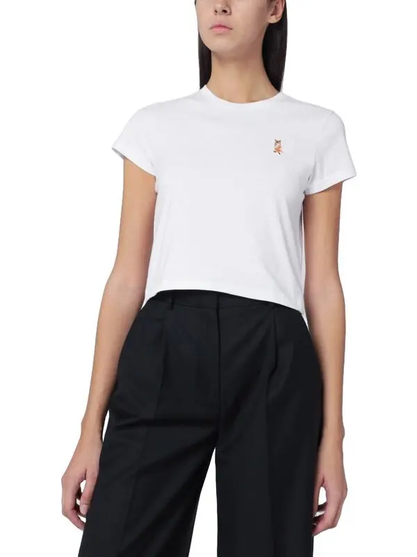 Maison Kitsuné Cropped T-shirt With Logo Patch - White