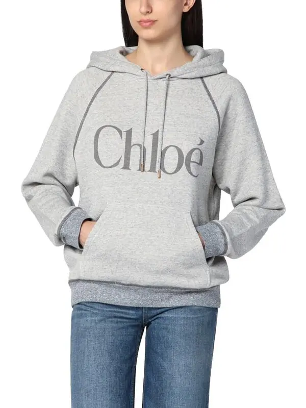 Chloé Cotton Hoodie With Logo - Grey