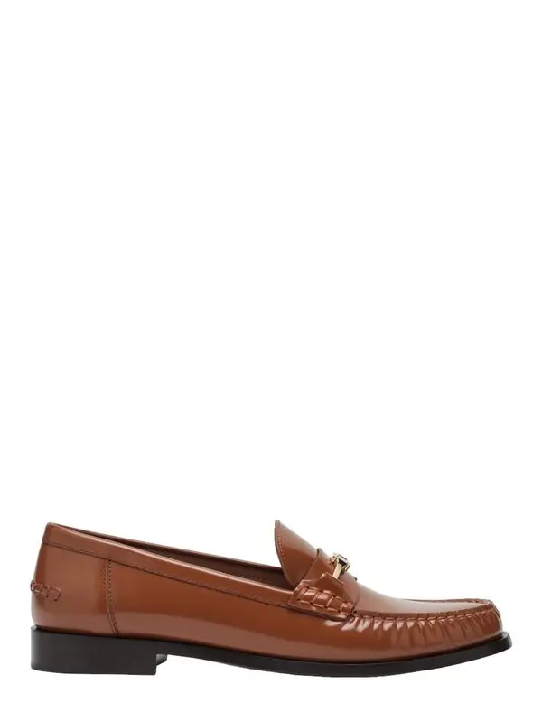 FERRAGAMO Leather Moccasin With Vara Chain - Brown