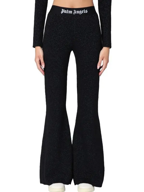Palm Angels Lurex Viscose Blend Flared Trousers - Black