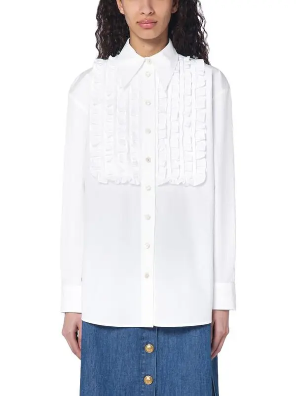 Valentino Garavani Cotton Poplin Shirt With Ruffle Detail - White