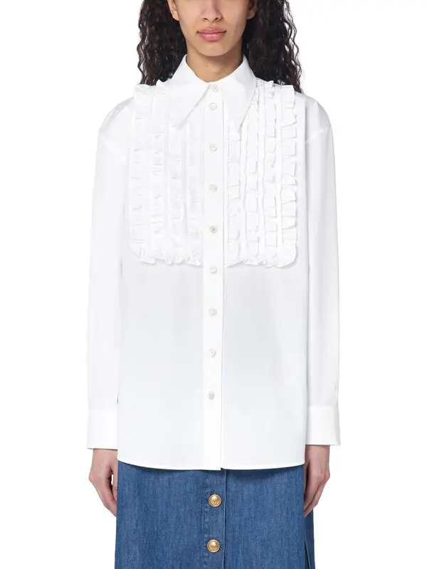 Valentino Garavani Cotton Poplin Shirt With Ruffle Detail - White