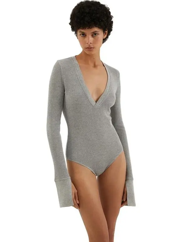 1989 STUDIO Light Waffle V-neck Bodysuit - Grey