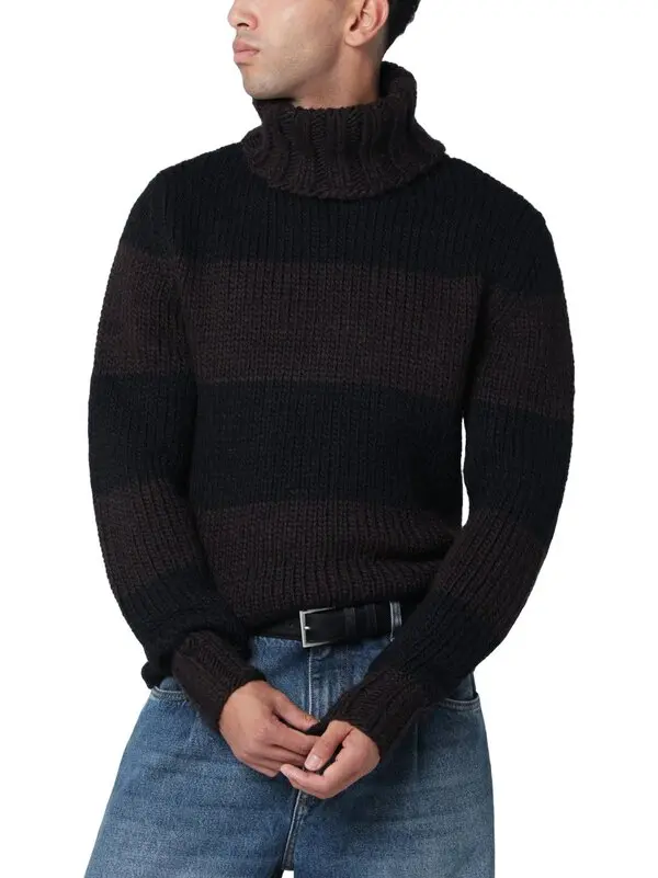 Dolce & Gabbana Wool-blend Striped Turtleneck Sweater - Black