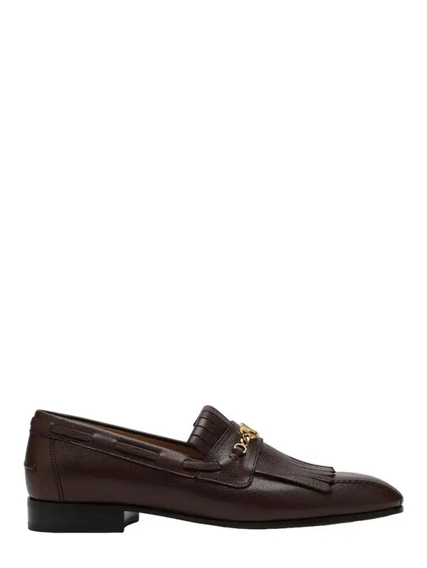 Valentino Garavani Vlogo Leather Moccasins With Fringes - Brown