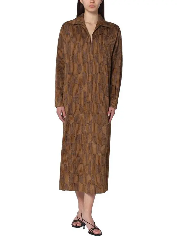 Max Mara Shirt Dress In Cotton With Wave Print - Beige