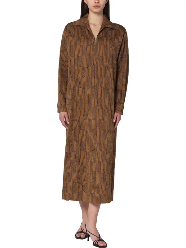 Max Mara Cotton Shirt Dress With Wave Print - Beige
