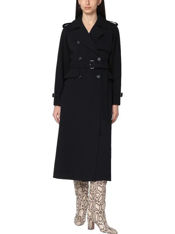 Max Mara Long Trench In Sable - Black