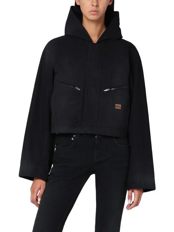 Balenciaga Cropped Hooded Jacket - Black