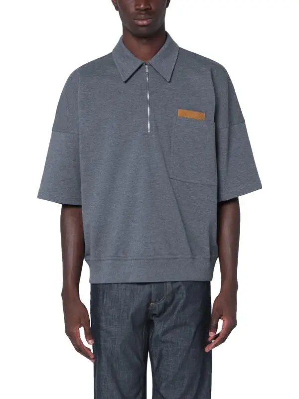 Bottega Veneta Dark Polo Shirt With Intrecciato Detail - Grey