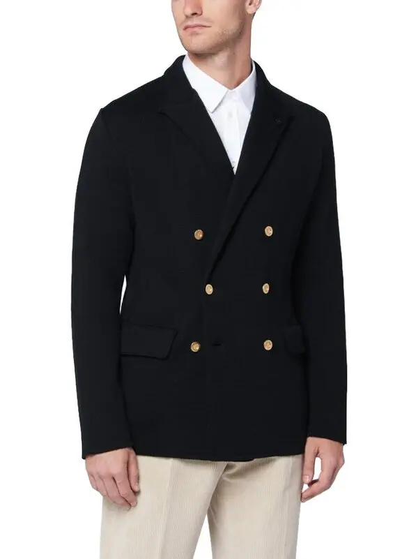 LARDINI Wool Knit Double-breasted Jacket - Black