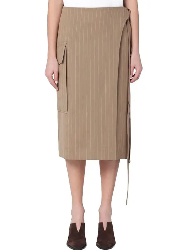 Victoria Beckham Pinstriped Wrap Skirt - Beige