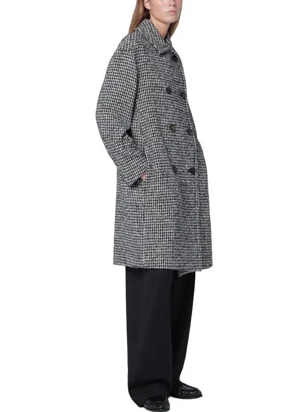 Max Mara Houndstooth Virgin Wool Coat - Black