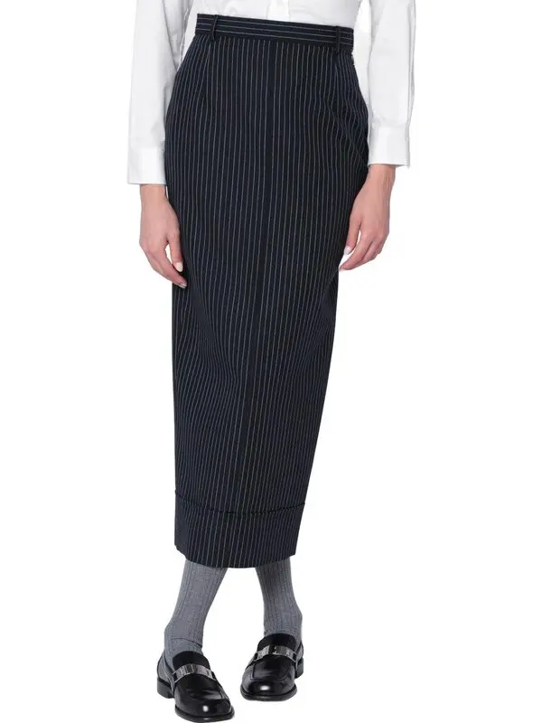 Thom Browne Pinstriped Virgin Wool Pencil Skirt - Blue