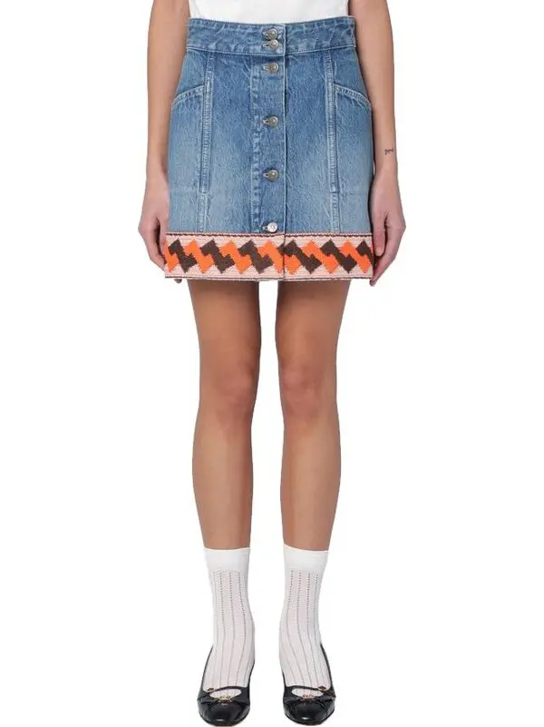 Valentino Garavani Denim Mini Skirt With Jacquard Trim - Blue