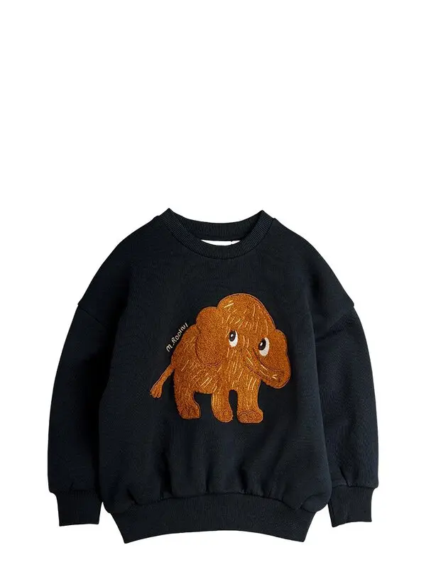 MINI RODINI Crew Neck Sweatshirt With Plush Mammoth Patch - Black