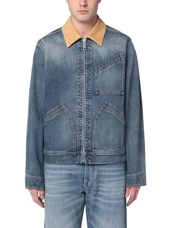 Alexander McQueen Denim Jacket With Suede Collar - Blue