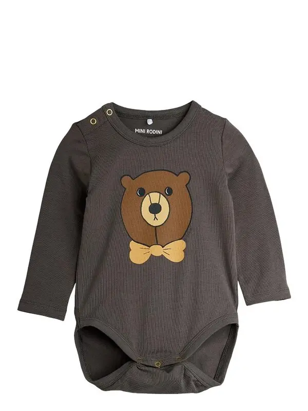 MINI RODINI Bear Long Sleeve Bodysuit - Grey