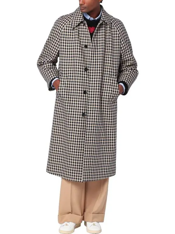 Valentino Garavani Cotton And Virgin Wool Coat With Vichy Pattern - Beige