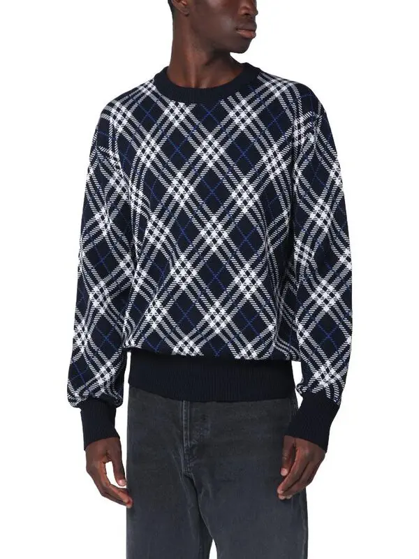 Burberry Check-pattern Wool Blend Sweater - Blue