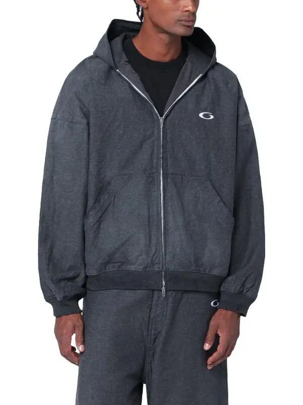 Balenciaga Cotton Hooded Zip-up Sweatshirt - Grey