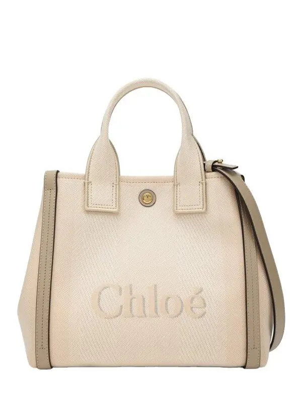 Chloé Carry Small Tote Bag In Striped Cotton Jacquard Canvas - Pink