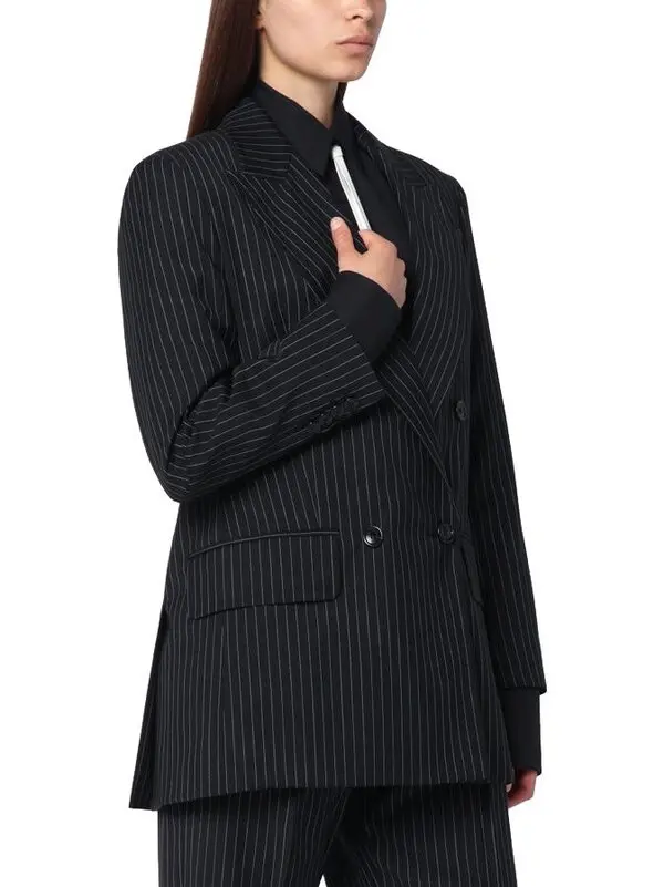 Max Mara Pinstriped Double-breasted Wool Jacket - Black