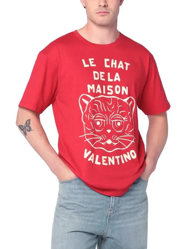 Valentino Garavani T-shirt With Le Chat De La Maison Print - Red