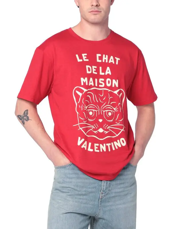 Valentino Garavani T-shirt With Le Chat De La Maison Print - Red