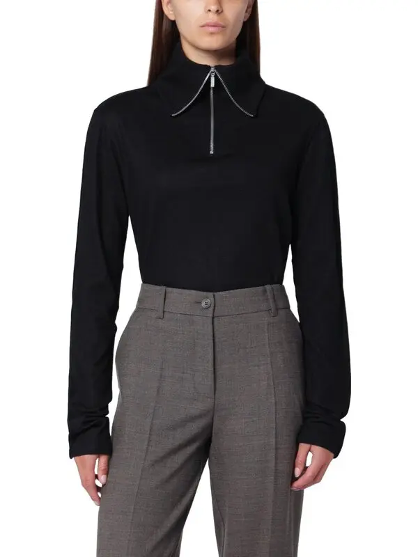 ENTIRE STUDIOS Wool Zip-collar Top - Black