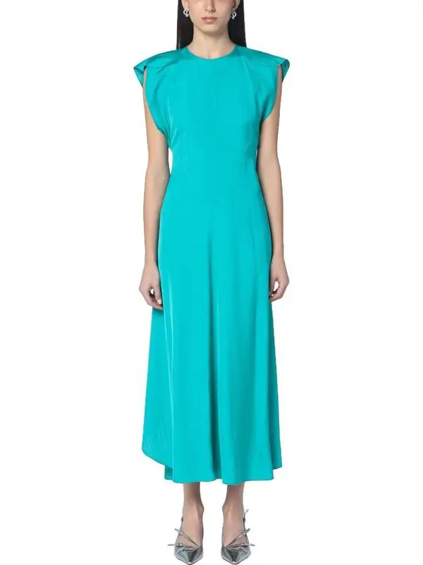 Victoria Beckham Viscose Midi Dress With Hooded Sleeves - Light Blue