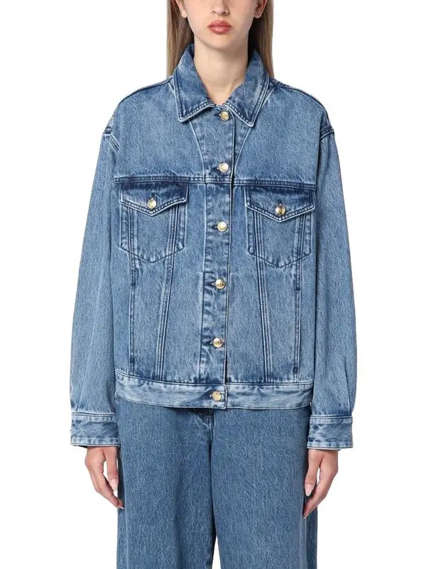 Palm Angels Denim Jacket With Jungle Insert - Blue