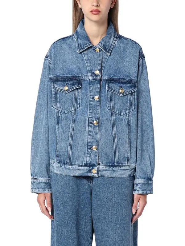 Palm Angels Denim Jacket With Jungle Insert - Blue