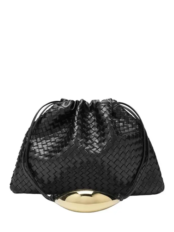 Bottega Veneta Intrecciato Nappa Leather Pouch With Metal Handle - Black