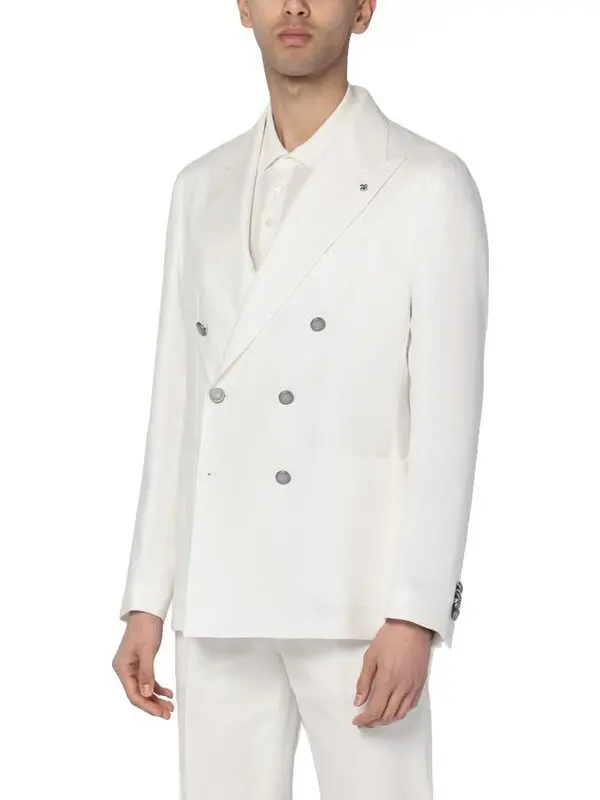 Tagliatore Linen Double-breasted Jacket - White
