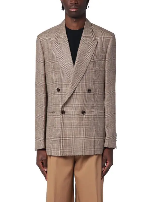 LARDINI Double-breasted Prince Of Wales Jacket - Brown