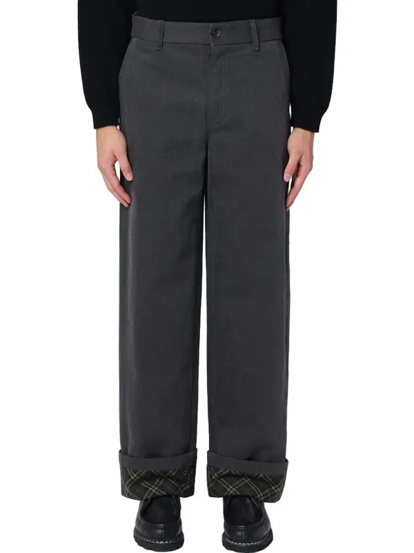 Burberry Trousers With Check Pattern Lapels - Black