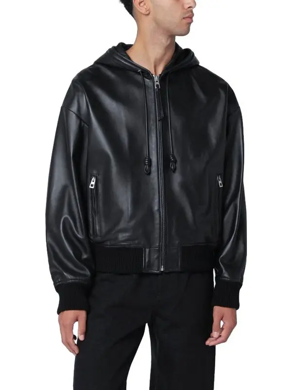 Loewe Leather Hooded Jacket - Black