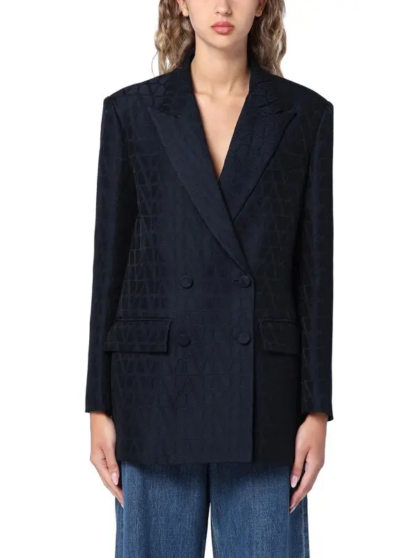 Valentino Garavani Double-breasted Toile Iconographe Jacket - Blue