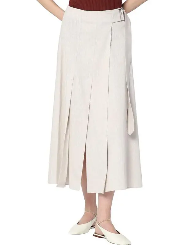 DEPARTMENT 5 Pleated Linen Blend Midi Skirt - Beige