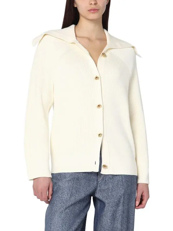 Bottega Veneta Ribbed Cotton Cardigan With Knot Buttons - White